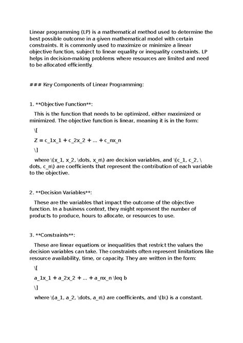 Linear Programming Summary Statistics Linear Programming Lp Is A Mathematical Method Used