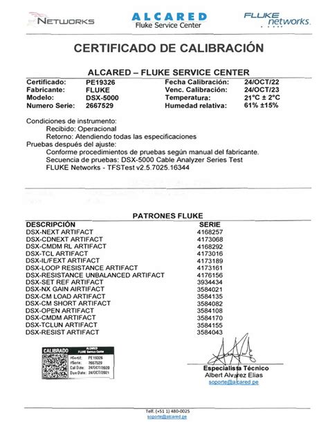 Certificado De Calibracion Fluke Dsx5000 Pdf Metrología Exactitud Y Precisión