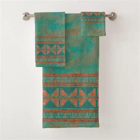 Southwest Copper And Teal Geometric Bath Towel Set Size Bathroom Towel