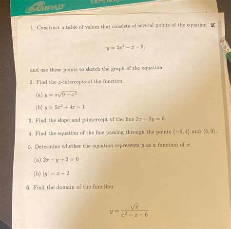 Solved 1 Construct A Table Of Values That Consists Of