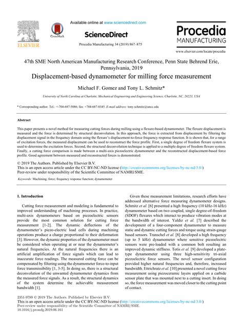 Pdf Displacement Based Dynamometer For Milling Force Measurement