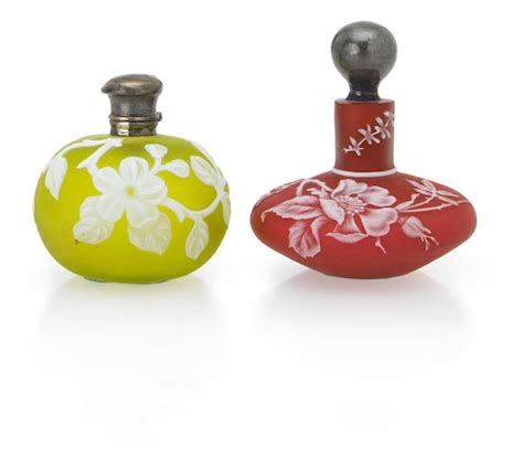 Bonhams Two English Cameo Glass Silver Mounted Perfume Bottles