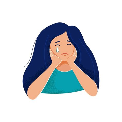 Una Chica Triste Con El Pelo Suelto Se Sienta Y Llora Vector Premium