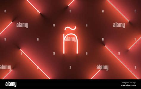 Digital Render Of Neon Red Lines Around An Illuminated Tilde Sign Stock