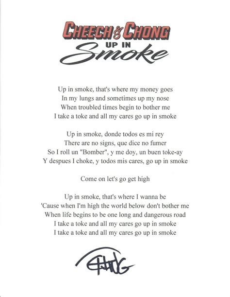 Tommy Chong Signed Autographed Cheech And Chongs Earache My Eye Lyric Sheet Coa Autographia