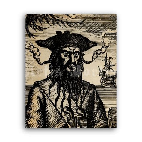Printable Pirate Blackbeard Portrait Captain Edward Teach Poster