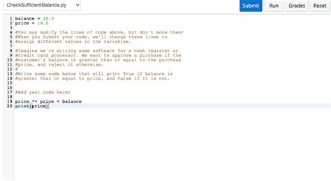 Solved Checksufficientbalancepy Submit Run Grades Reset 3 7