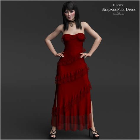 D Force Strapless MaxiDress For Genesis Females Daz D
