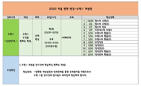고등관 2020 겨울방학 고등수학2 개념반 특강 안내드립니다 클라디학원 공지사항