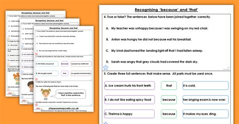 Year Recognising Because And That Homework Extension Conjunctions Classroom Secrets