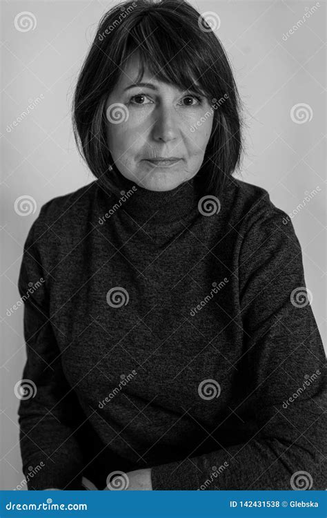 Stylish Grandmother Monochrome Image Fashionable Old Woman Stock Photo