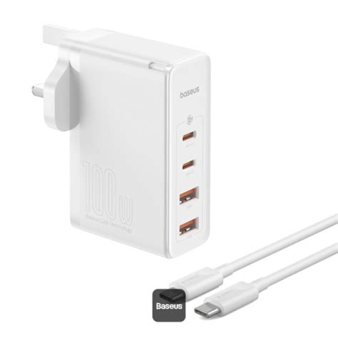Baseus Gan5 Pro 100w 4 Port Fast Charger 2 Type C 2 Usb A Uk Plug