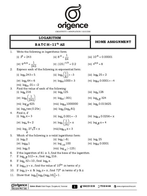 Logarithm Home Assignment Batch 11 All Educare Pvt Ltd Pdf Special Functions Abstract Logarithm Home Assignment Batch 11 All Educare Pvt Ltd Pdf Special Functions Abstract