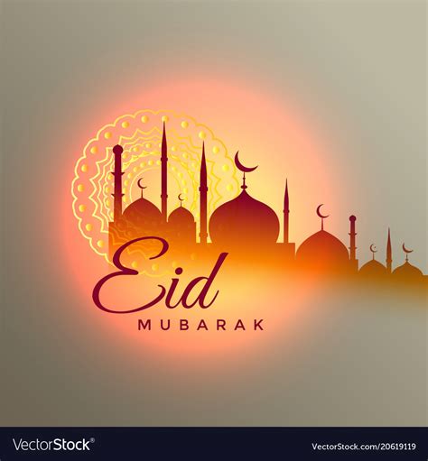 Eid Mubarak Beautiful Greeting Design With Mosque Vector Image