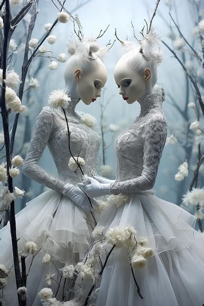 Premium Ai Image Two Mannequins In White Dresses