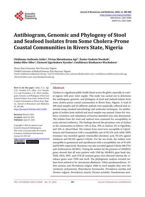 Pdf Antibiogram Genomic And Phylogeny Of Stool And Seafood Isolates