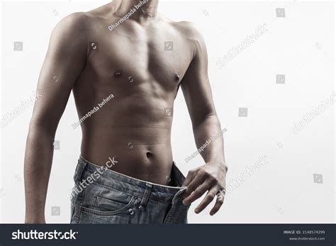 2 Man Showing Slim Body After Sport Trainings Healthy Eating Weight