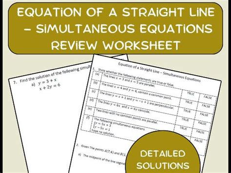 Equation Of A Straight Line Simultaneous Equations Review Worksheet