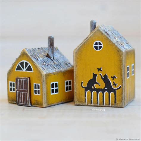 Домики для интерьера Сканди желтый горчичный коричневый винтажный в интернет магазине Ярмарка