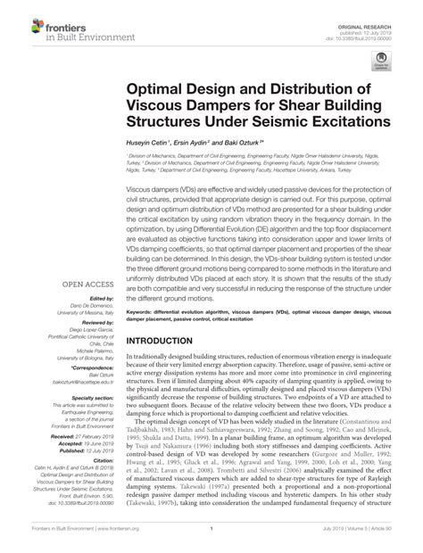 Pdf Optimal Design And Distribution Of Viscous Dampers For Shear Building Structures Under