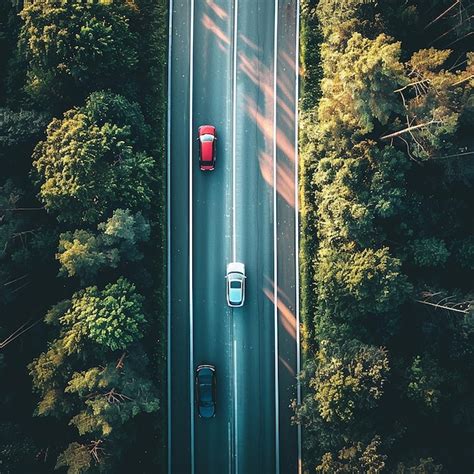 Top View Of Cars Driving Along A Highway On An Asphalt Road Premium