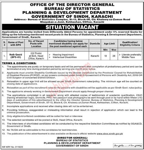 Latest Bureau Of Statistics Sindh Jobs July 2023 Advertisement