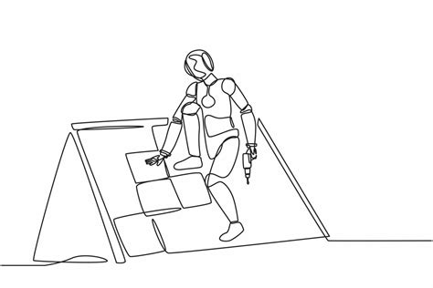 Techador De Robot De Dibujo Continuo De Una Línea Que Instala Tejas De