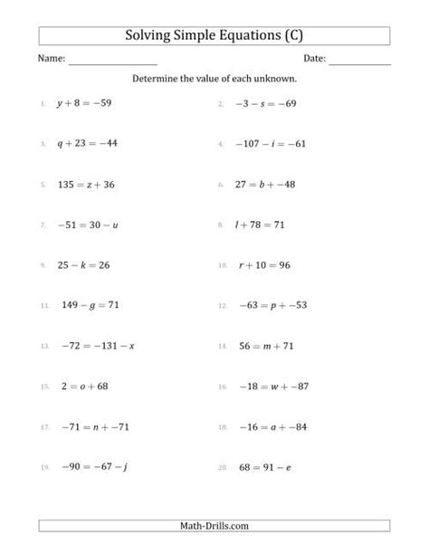 solving simple linear equations with unknown values between 99 and 99