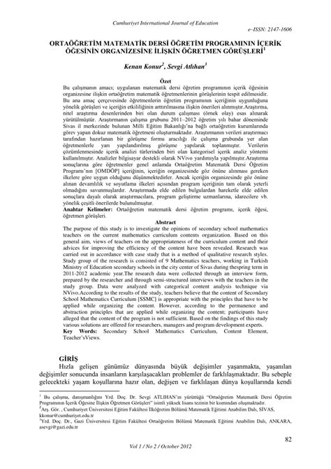 Pdf Teachers Views On Secondary Mathematics Curriculum Content Organization