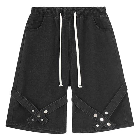 Lemandik Trendy Denim Shorts Button Belt Stylish Denim Trendy Denim