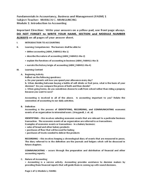 Module 1 Intro To Accounting Pdf