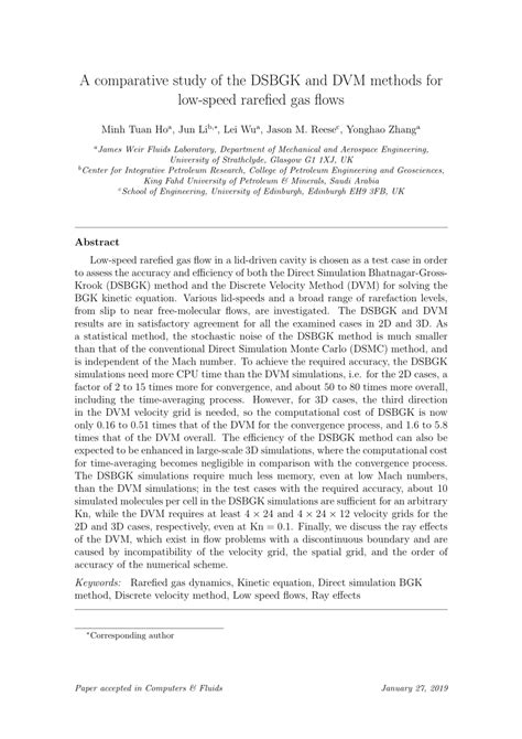 Pdf A Comparative Study Of The Dsbgk And Dvm Methods For Low Speed Rarefied Gas Flows