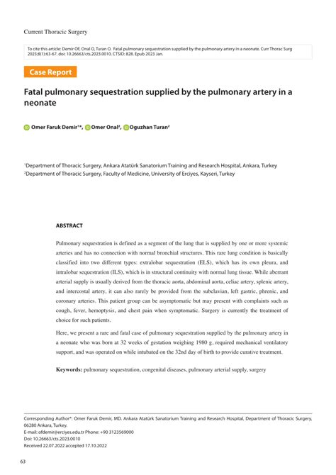 Pdf Fatal Pulmonary Sequestration Supplied By The Pulmonary Artery In A Neonate