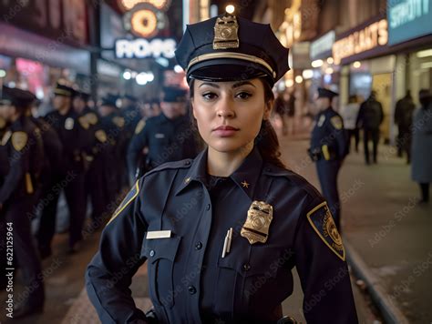 Latina Female Police Officer In Charge Of A Squad Of Officers On The