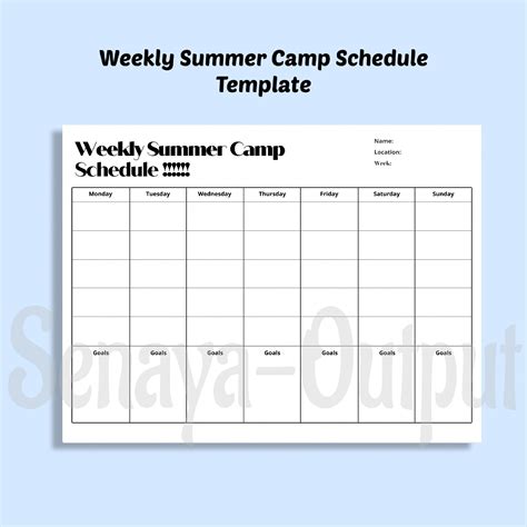 Weekly Summer Camp Schedule Template Task Planner Activity Planner