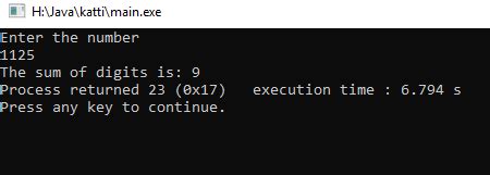 C Program To Find The Sum Of Digits In The Given Number