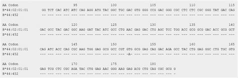 alignment of the sequence of exon 3 of b 44 452 with the sequence of