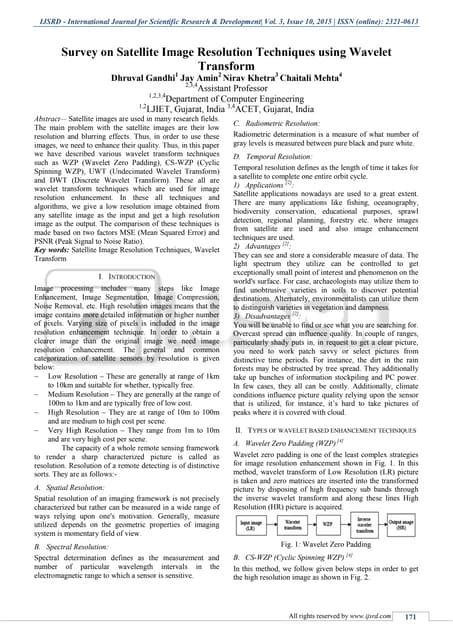 survey on satellite image resolution techniques using wavelet transform