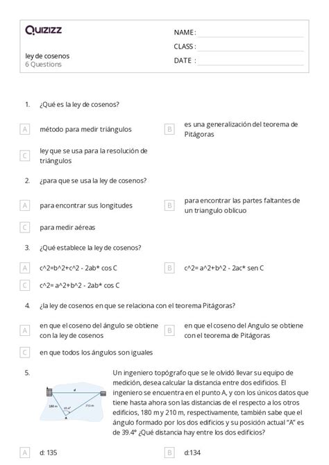 50 Ley De Los Cosenos Hojas De Trabajo Para Grado 12 En Quizizz