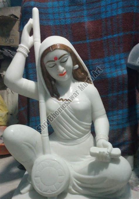 Plain Polished White Marble Mirabai Statue Packaging Type Thermocol