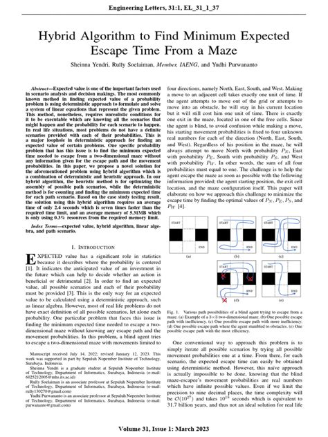 Hybrid Algorithm To Find Minimum Expected Escape Time From A Maze Pdf Teaching Methods