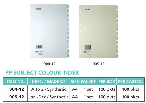 GY Office Stationery Supplier Johor Bahru JB Stationery CBE PP SUBJECT COLOUR INDEX