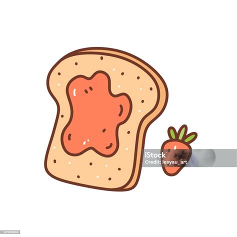 흰색 배경에 고립 된 딸기 잼으로 토스트 낙서 스타일의 벡터 손으로 그린 일러스트레이션 다양한 디자인 카드 장식 로고 메뉴