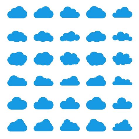 雲のベクトルアイコンは白い背景に黒い色を設定しますウェブアートとアプリのデザインのための空のフラットイラストコレクションさまざまな自然