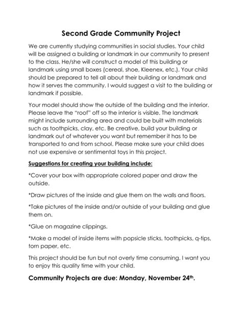 Second Grade Community Project