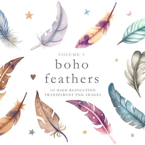 Feather Clipart Watercolor Feathers Bohemian Feathers Etsy