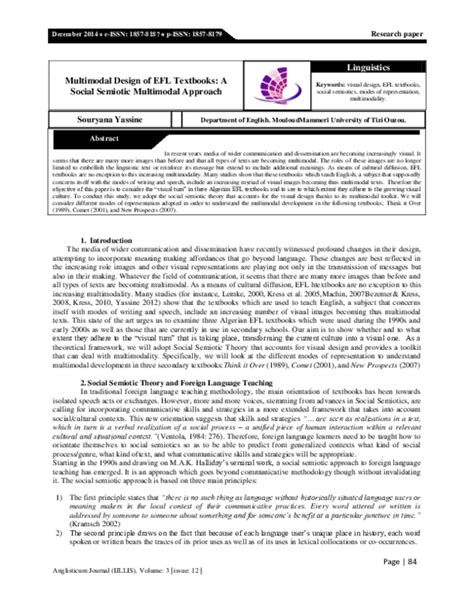 Pdf Multimodal Design Of Efl Textbooks A Social Semiotic Multimodal Approach Linguistics