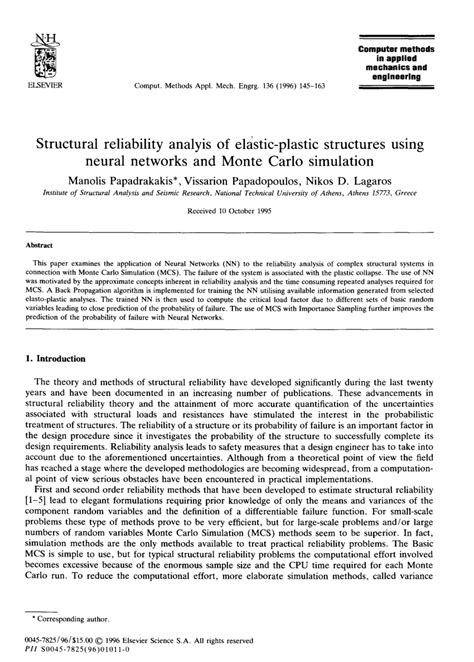 Pdf Structural Reliability Analyis Of Elastic Plastic Structures Using Neural Networks And