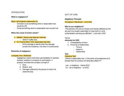 Torts II Introduction To Negligence INTRODUCTION What Is Negligence Blyth V Birmingham