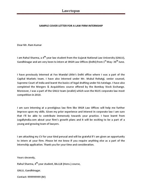 Law Firm Cover Letter